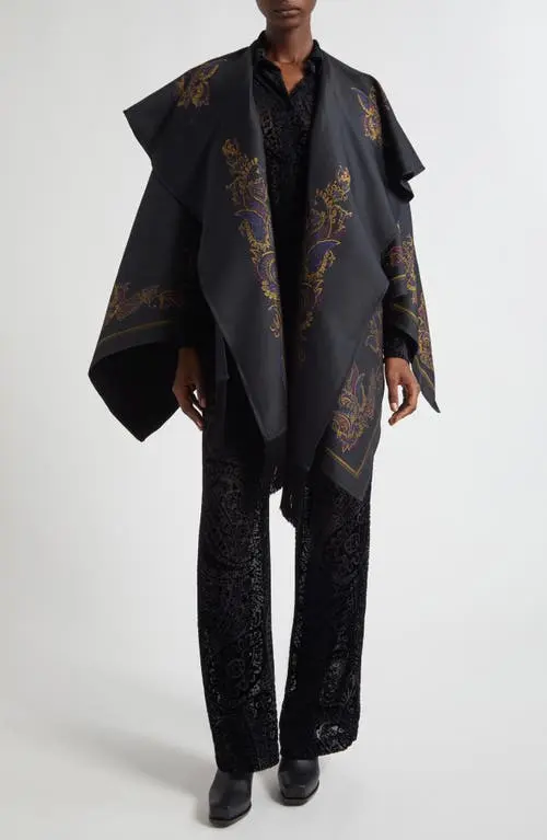 Etro Paisley Cape With Attached Scarf Detail