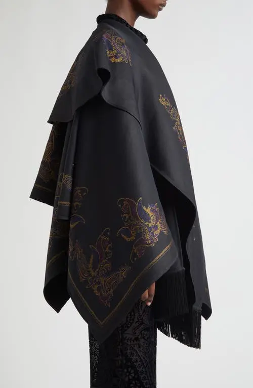 Etro Paisley Cape With Attached Scarf Detail