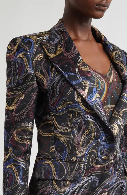 Etro Paisley Duchesse Satin Blazer - Multicolor Black Base