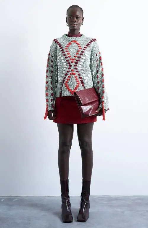 Topshop Embroidered Argyle Sweater
