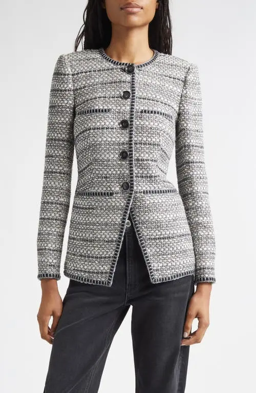 Veronica Beard Alessia Metallic Tweed Cutaway Jacket