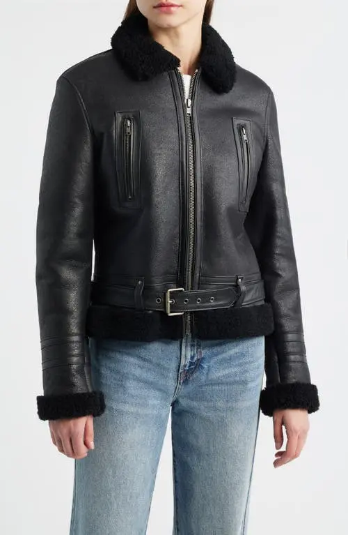 Frye Leather Jacket With Genuine Shearling Trim