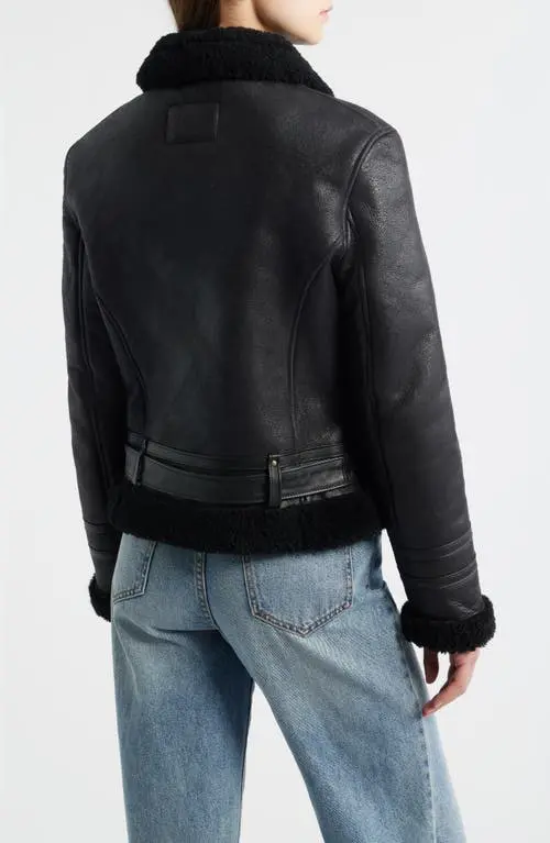Frye Leather Jacket With Genuine Shearling Trim