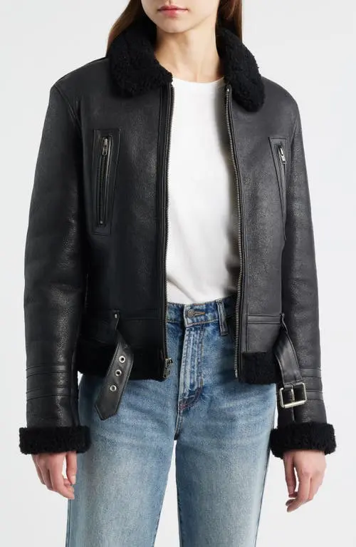 Frye Leather Jacket With Genuine Shearling Trim