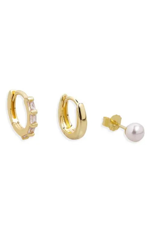 Argento Vivo Set Of Faux Pearl Stud And Huggie Hoop Earrings - Gold