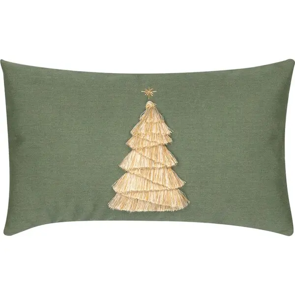 ELAINE SMITH Fraser Fir Handmade Applique Woven Accent Holiday Pillow - Fern