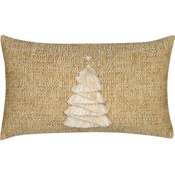 ELAINE SMITH Fraser Fir Handmade Applique Woven Accent Holiday Pillow - Golden