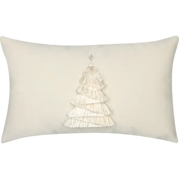 ELAINE SMITH Fraser Fir Handmade Applique Woven Accent Holiday Pillow - Ivory
