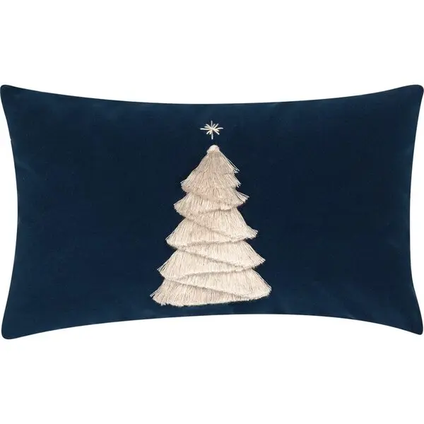 ELAINE SMITH Fraser Fir Handmade Applique Woven Accent Holiday Pillow - Midnight
