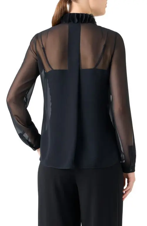 Akris Ruffle Mock Neck Sheer Button-up Shirt