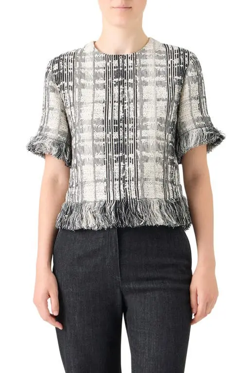 Akris Fringe Plaid Tweed Top