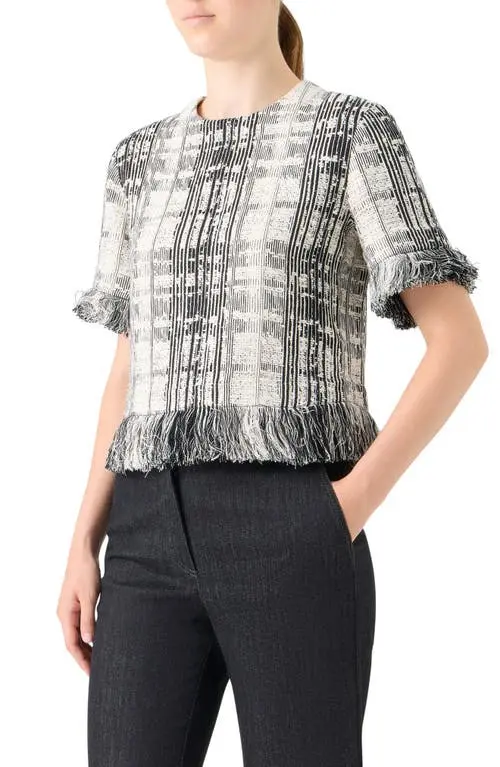 Akris Fringe Plaid Tweed Top