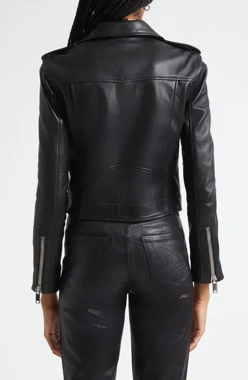 L'Agence Blakely Cropped Leather Biker Jacket - Black