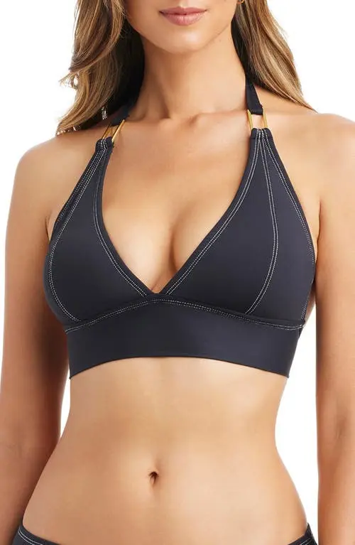 ROD BEATTIE Contrast Stitch Halter Bikini Top - Black