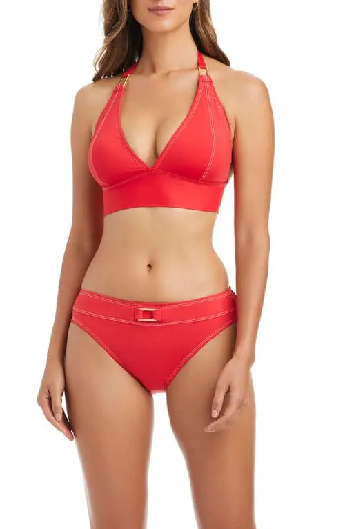 BLEU BY ROD BEATTIE Contrast Stitch Halter Bikini Top - Golden Gate