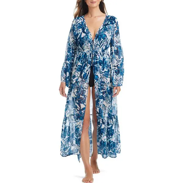 BLEU BY ROD BEATTIE Print Long Sleeve Cover-up Dress - Blue Multi