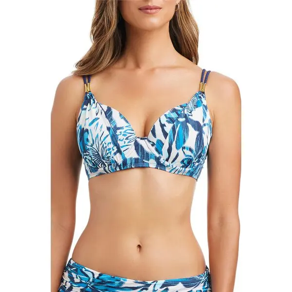 ROD BEATTIE Ring Draped Underwire Bikini Top - Blue Multi