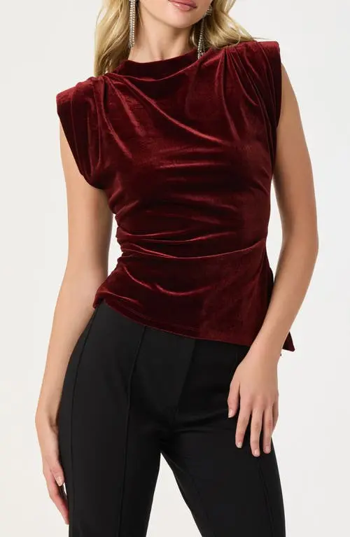 Astr The Label Strong Shoulder Velvet Top - Burgundy