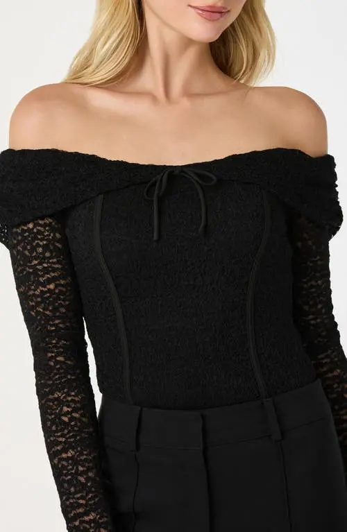 Astr The Label Off-the-shoulder Lace Top With Corset Seams