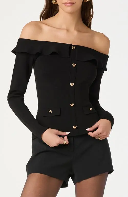 Astr The Label Heart Button Off-the-shoulder Sweater