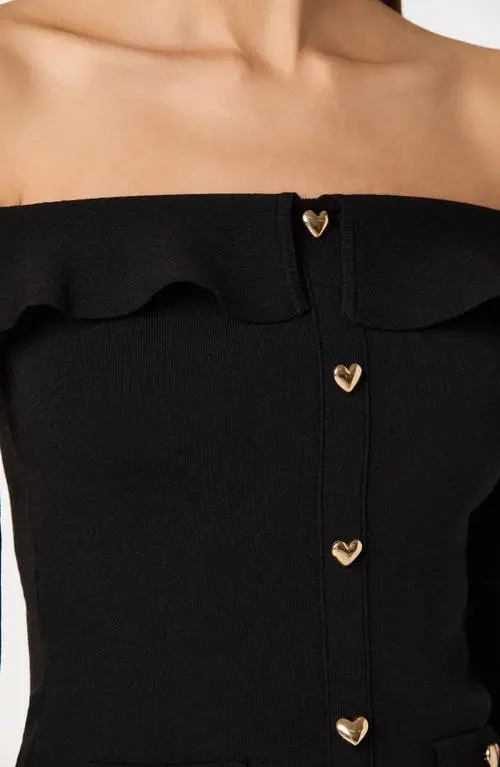 Astr The Label Heart Button Off-the-shoulder Sweater