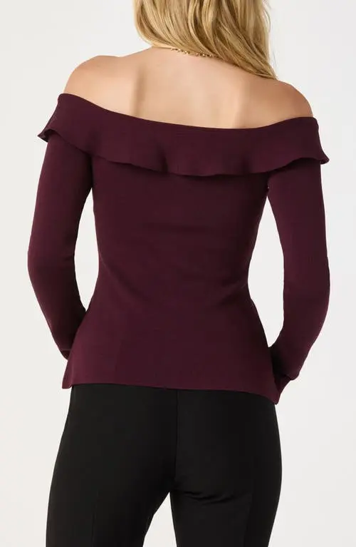 Astr The Label Heart Button Off-the-shoulder Sweater - Burgundy