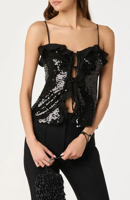 Astr The Label Sequin Ruffle Trim Tie-front Top