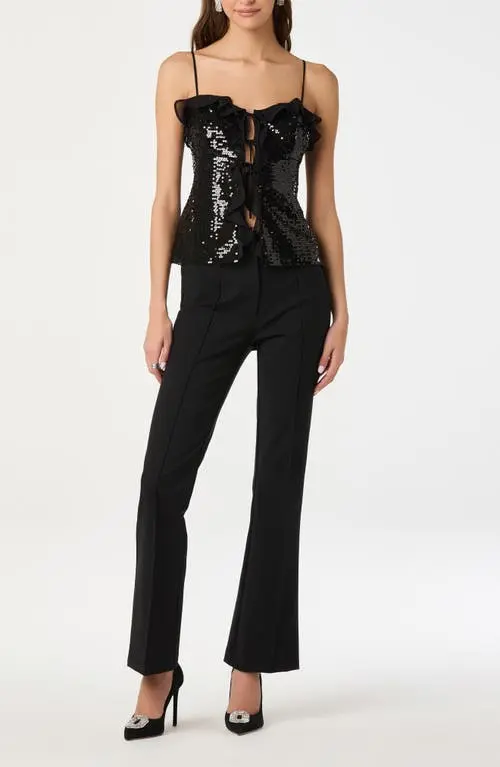 Astr The Label Sequin Ruffle Trim Tie-front Top