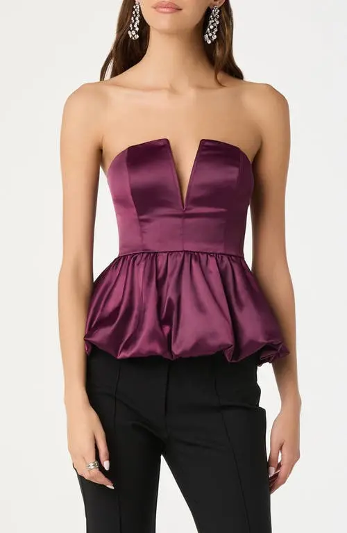 Astr The Label Satin Strapless Peplum Top - Wine