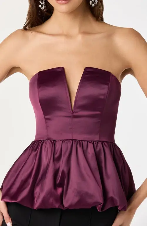 Astr The Label Satin Strapless Peplum Top - Wine