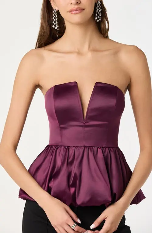 Astr The Label Satin Strapless Peplum Top - Wine