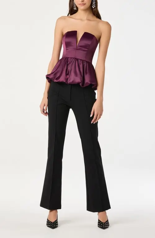 Astr The Label Satin Strapless Peplum Top - Wine