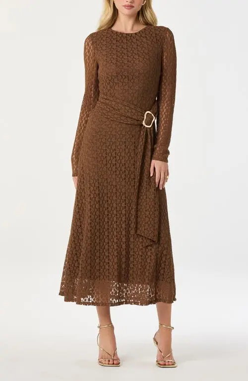 Astr The Label Long Sleeve Lace Midi Dress - Brown