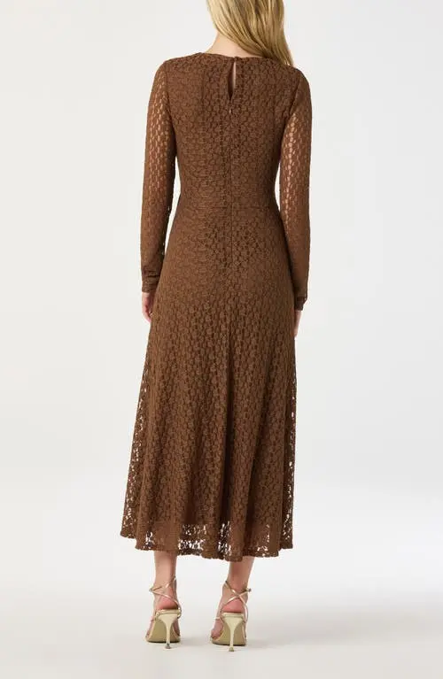 Astr The Label Long Sleeve Lace Midi Dress - Brown