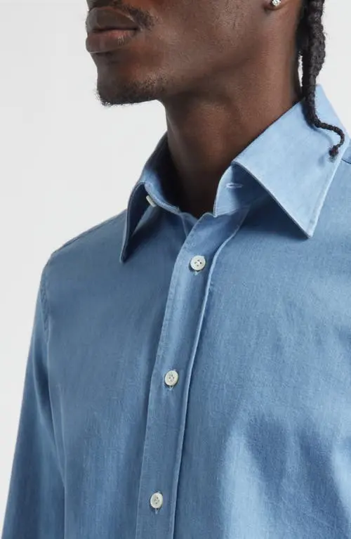Thom Sweeney Lecce Point Collar Denim Button-up Shirt