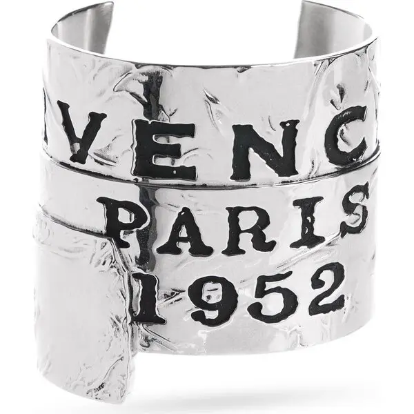 Givenchy Tape Logo Cuff Bracelet - Antique Silver