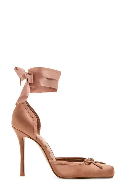 Steve Madden Larina Ankle Wrap Pump - Tan Satin