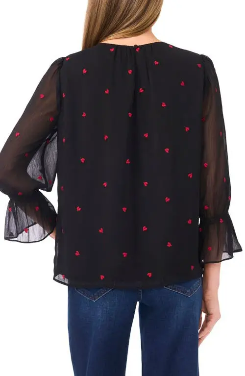 CECE DUPRAZ Embroidered Heart Bell Sleeve High-low Top