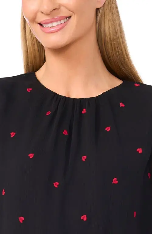 CECE DUPRAZ Embroidered Heart Bell Sleeve High-low Top