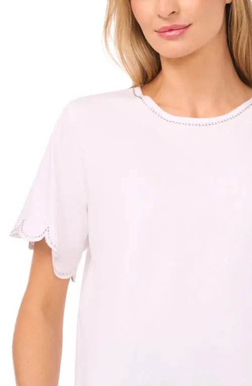 CECE DUPRAZ Embellished Scalloped Trim Jersey Top - Ultra White