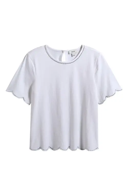 CECE DUPRAZ Embellished Scalloped Trim Jersey Top - Ultra White