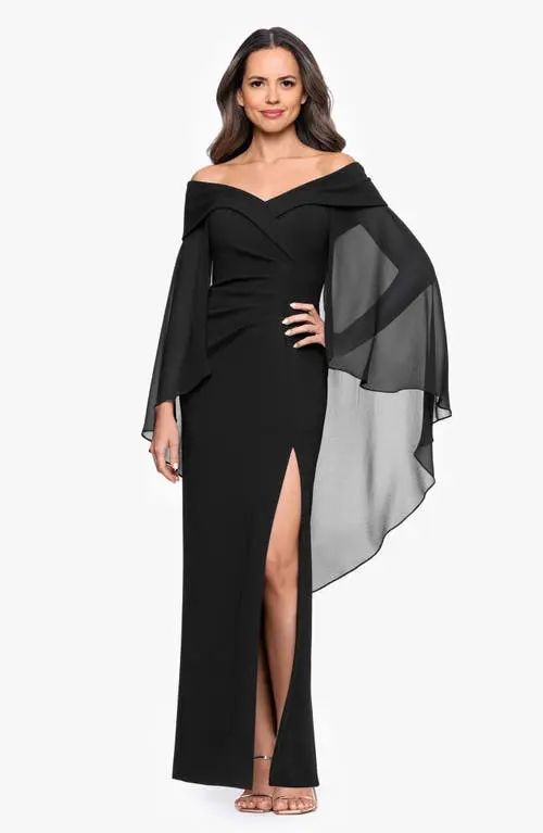 XSCAPE EVENINGS Off-the-shoulder Capelet Cocktail Dress