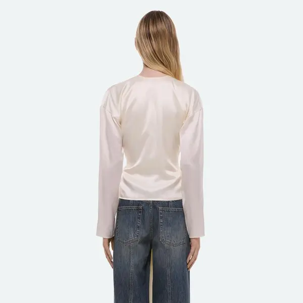 Helmut Lang Long-sleeve Draped Scarf Top - Ivory