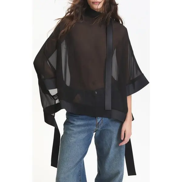 Deluc Carter Sheer Mock Neck Top - Black