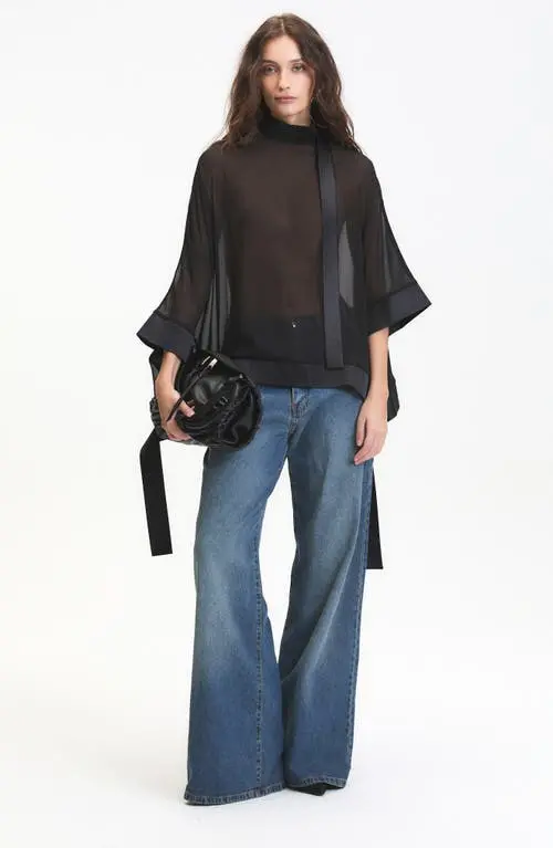 Deluc Carter Sheer Mock Neck Top - Black
