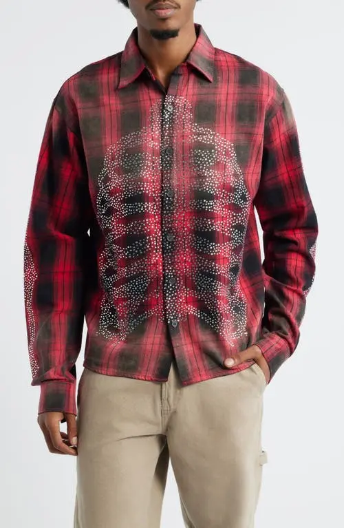 ROLLING LOUD Bones Studded Flannel Button-up Shirt