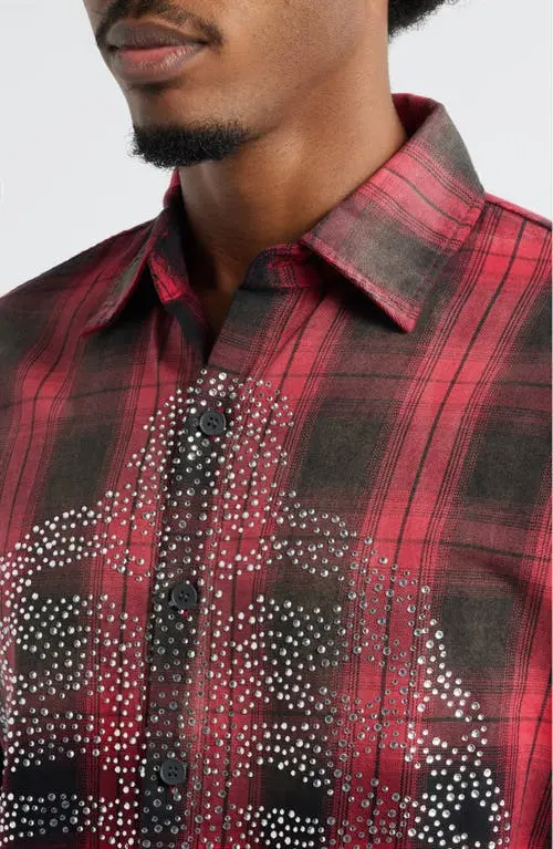 ROLLING LOUD Bones Studded Flannel Button-up Shirt