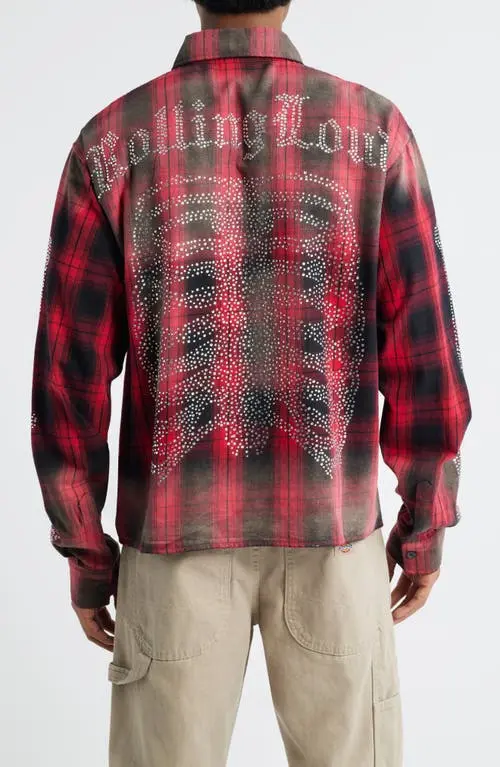 ROLLING LOUD Bones Studded Flannel Button-up Shirt