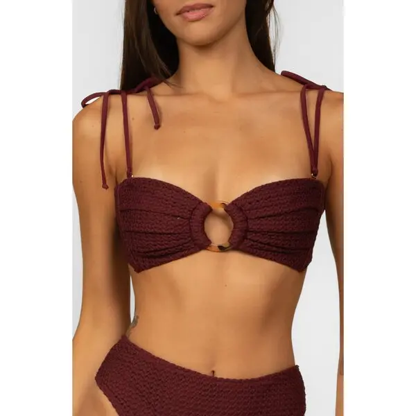 MONTCE Tori Ties Bandeau Bikini Top - Maroon Crochet
