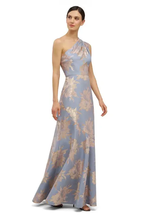 KAY UNGER Gianella Floral Metallic Jacquard One-shoulder Gown